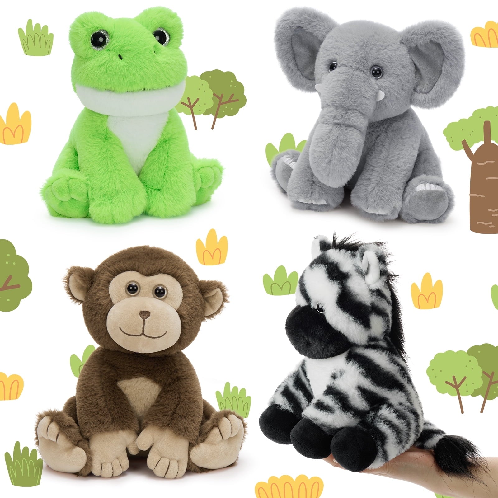 MaoGoLan 4-Packs 8" Soft Bulk Stuffed Animals Plush Toys, Monkey, Zebra ...