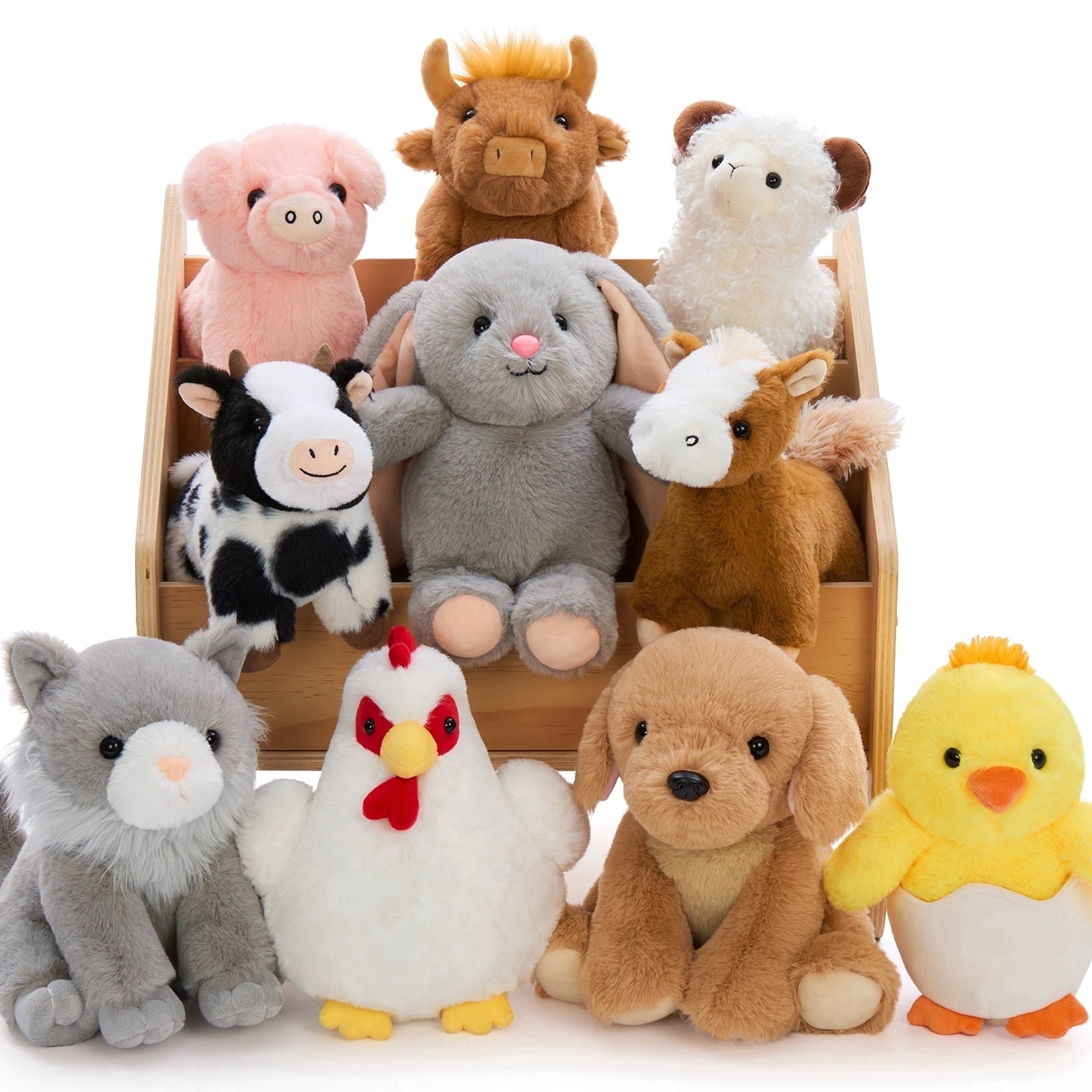 MorisMos 10 Pack Farm Animal Plush Set Bulk Stuffed Farm Collection ...
